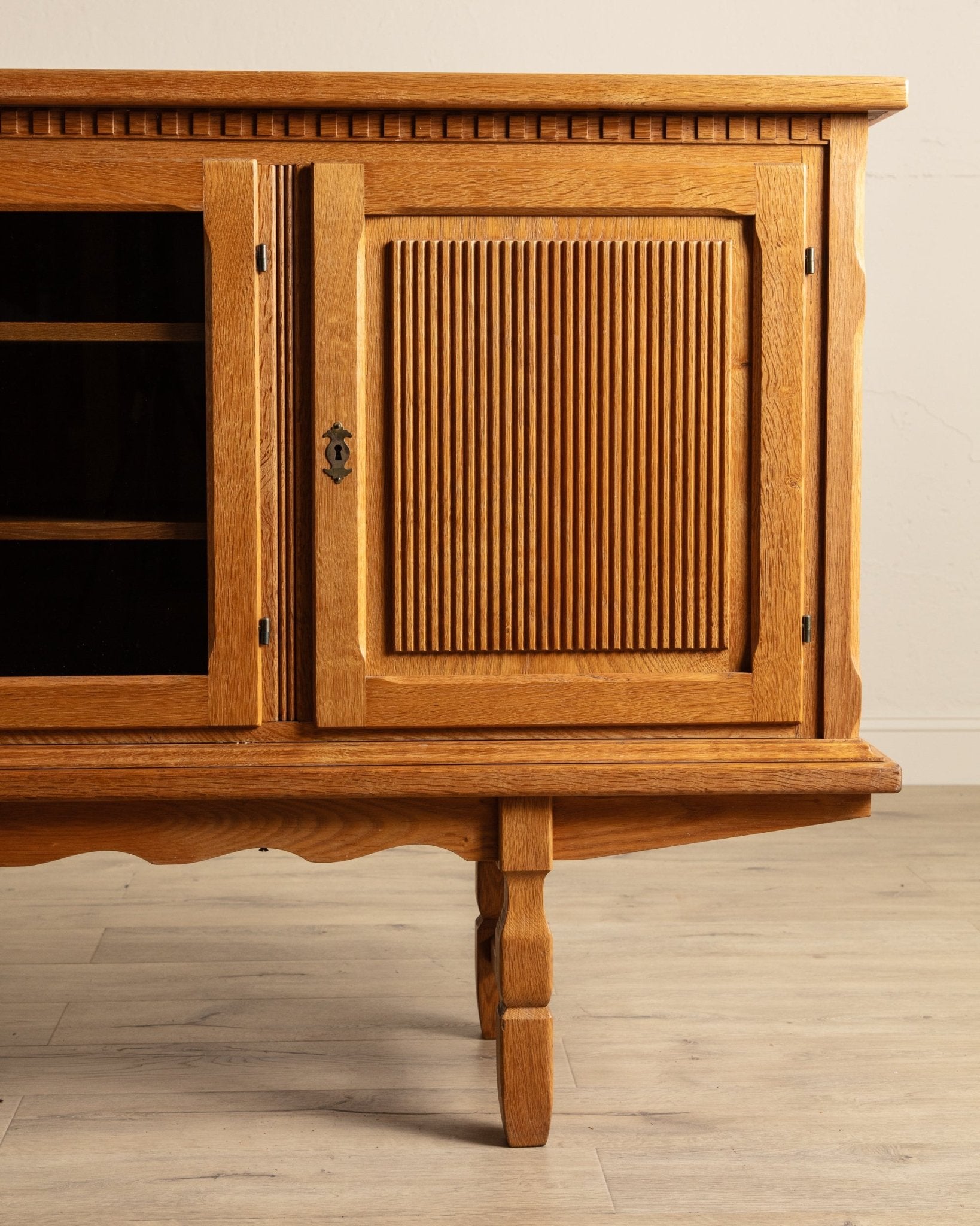 Brutalist Oak & Glass Front Sideboard by Henning Kjaernulf, Denmark, 1 – Lone Fox