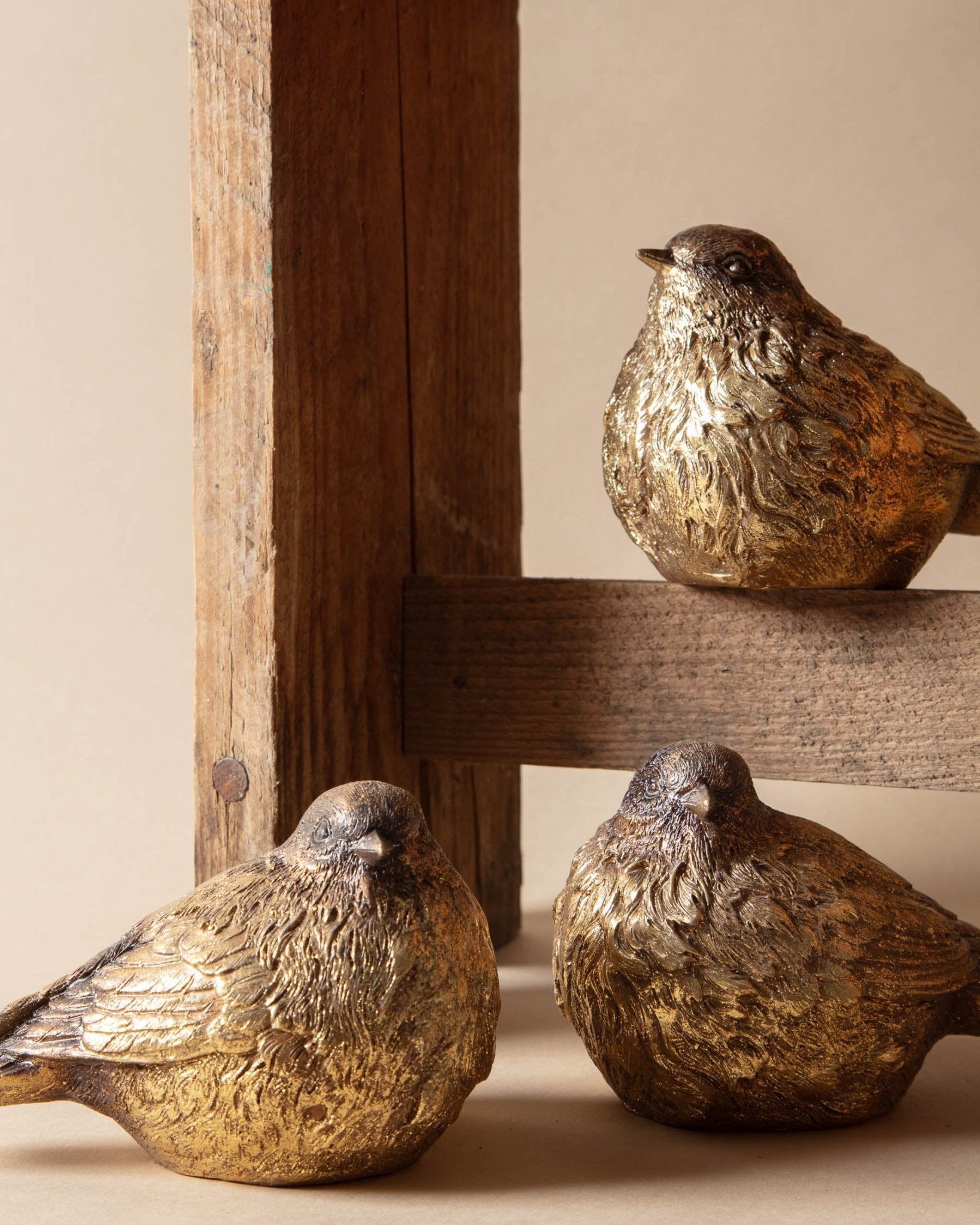 Burnished Gold Resin Bird Sculptures (Set of 3) – Lone Fox